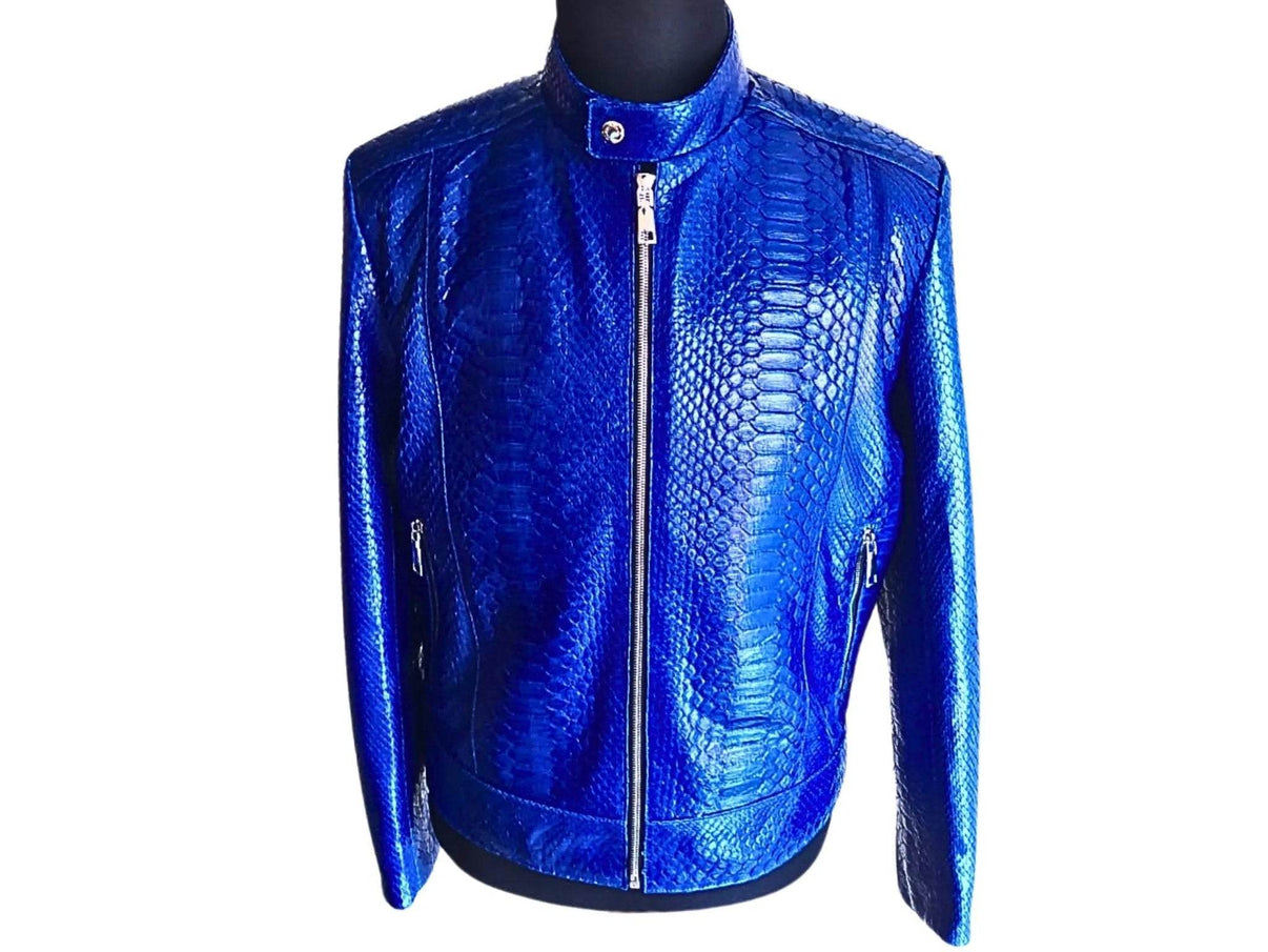 Blue Python Leather Jacket by LFM Fashion