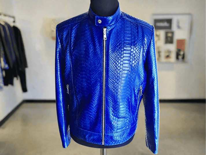 Blue Python Leather Jacket by LFM Fashion