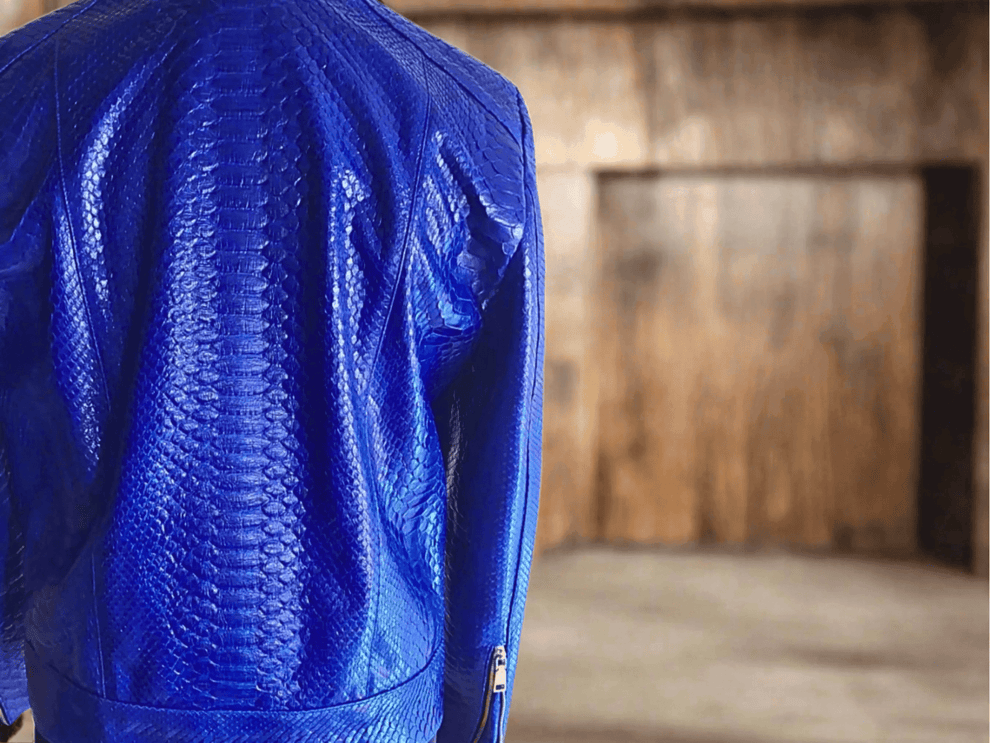 Blue Python Leather Jacket by LFM Fashion